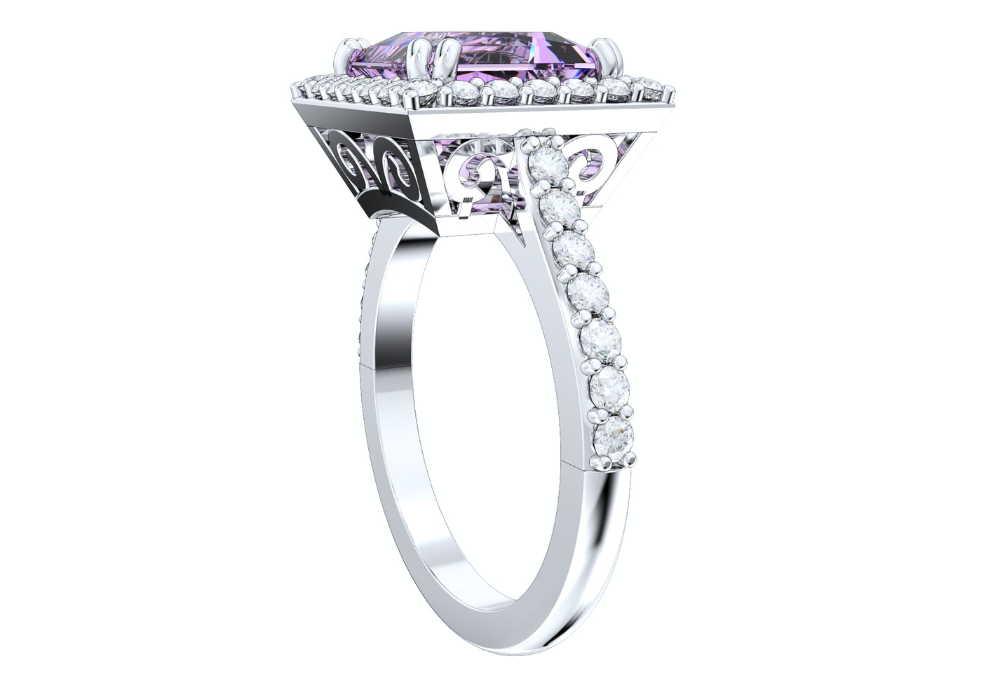 Engagement Ring Princess Cut Diamond Halo Pave CAD Design-JCNP-06 3D P ...