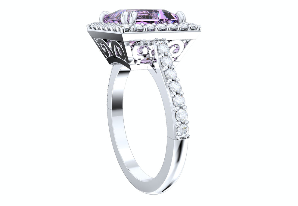 Engagement Ring Princess Cut Diamond Halo Pave CAD Design-JCNP-06 3D P ...