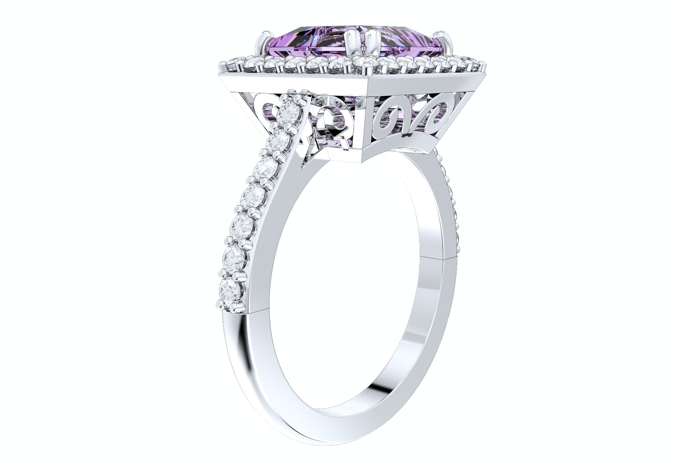 Engagement Ring Princess Cut Diamond Halo Pave CAD Design-JCNP-06 3D P ...