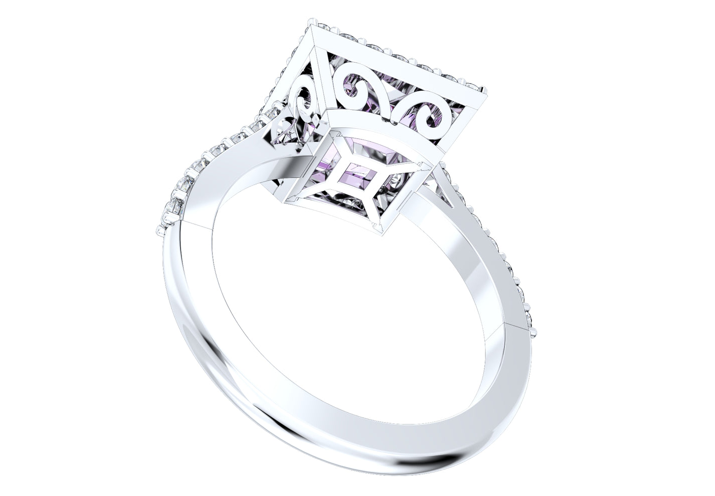 Engagement Ring Princess Cut Diamond Halo Pave CAD Design-JCNP-06 3D P ...